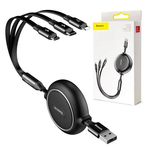 BASEUS SZYBKI KABEL ZWIJANY 3W1 USB Micro Lightning USB C MOCNY