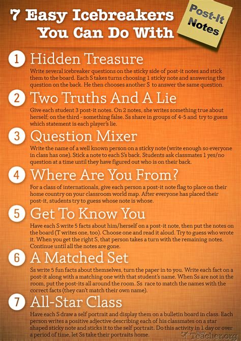 Easy Icebreakers You Can Do With Post It Notes Poster Teaching
