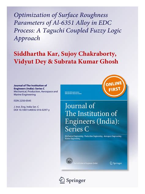 optimization of surface roughness parameters of al 6351 alloy in edc process a taguchi coupled
