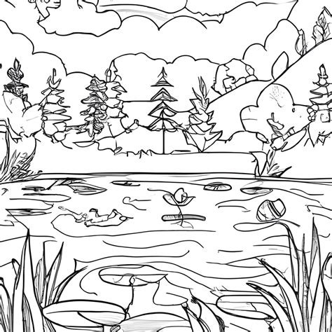 Disegno Di Scena Del Lago Da Colorare In Bianco E Nero Creative Fabrica