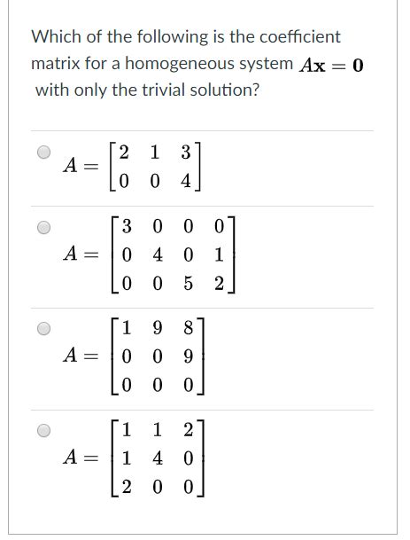 solved which of the following is the coefficient matrix for
