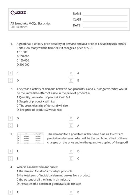Demand And Price Elasticity Worksheets For Th Class On Quizizz