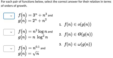 solved for each pair of functions below select the correct