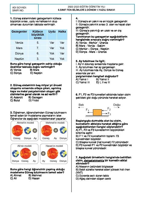 6 SINIF FEN BİLİMLERİ 1 DÖNEM KONULARI 2 DÖNEM 1 YAZILI Sosyal