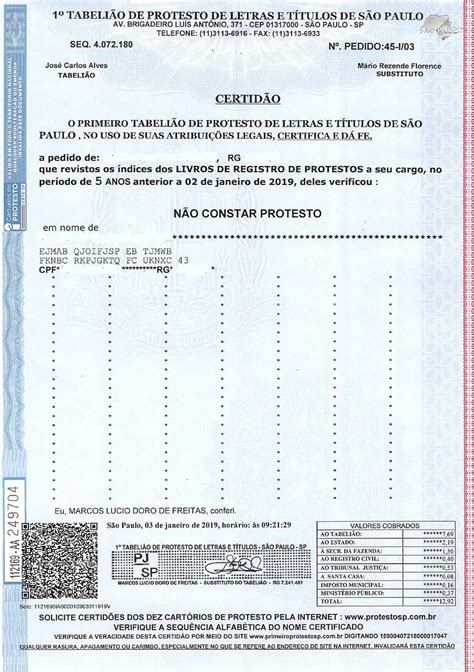 Certidão de Protesto 10 Cartórios de São Paulo 5 anos