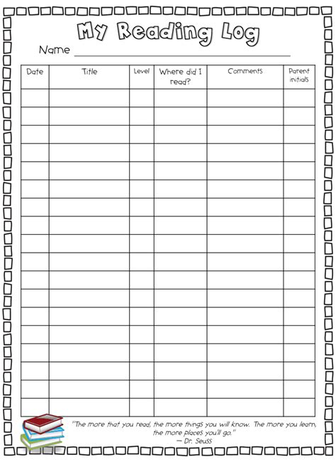 reading log printable pdf free