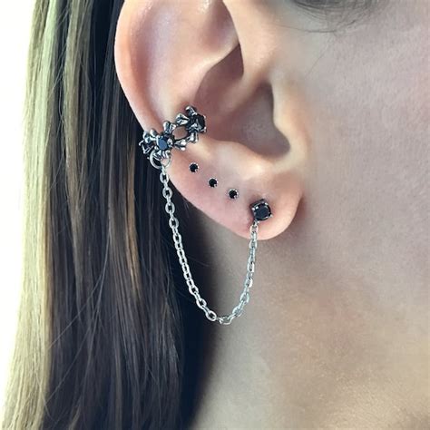 Ear Cuff With Stud Gothic Ear Cuff Stainless Steel Earrings Etsy