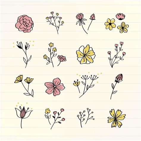 Various Flowers Doodle Collection Vector Free Image By Rawpixel
