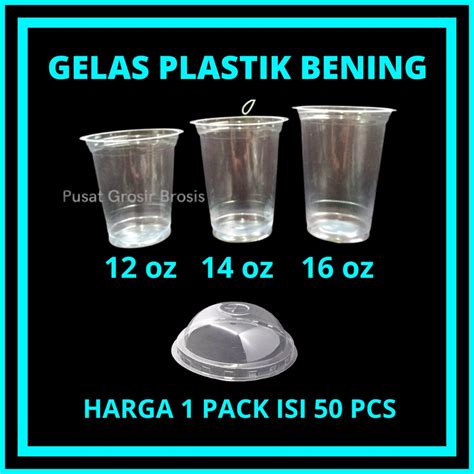Jual COD ISI 50 Gelas Oz Plastik 12oz 14oz 16oz Cup Bening PP Pop