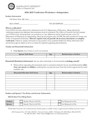 Fillable Online Financialaid Fsu 2024 2025 Independent Verification