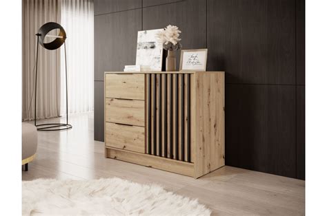 Komoda Nelly 1D3S 105 cm Dąb Artisan Czarne Lamele
