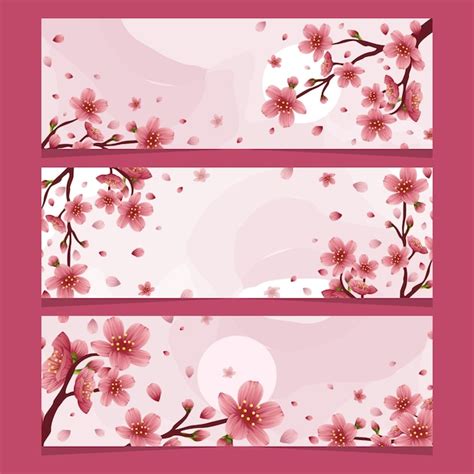 Conjunto De Banner Em Flor De Cerejeira Vetor Premium