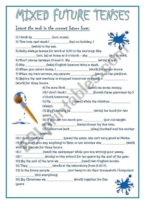 Mixed Future Tenses Esl Worksheet By Ukonka