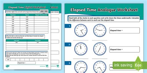 Elapsed Time Worksheet Twinkl