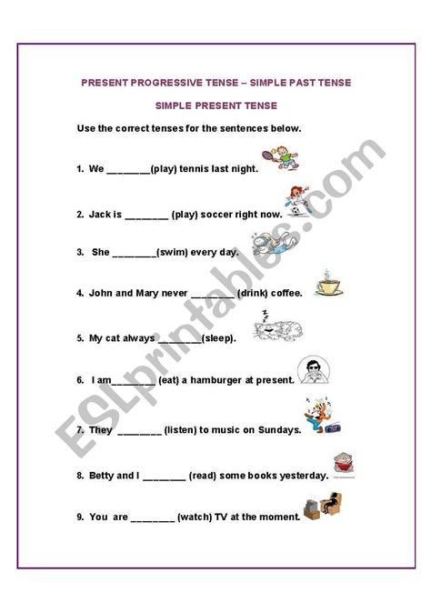 Simple Past Present Progressive Simple Present Tense Exercises