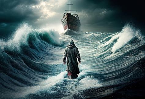 Jesus Caminha Sobre A Gua Atrav S Do Mar Em Dire O A Um Barco Durante
