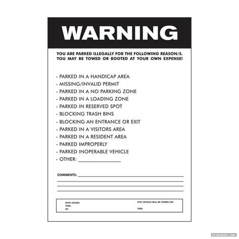 Printable Parking Ticket Template Word