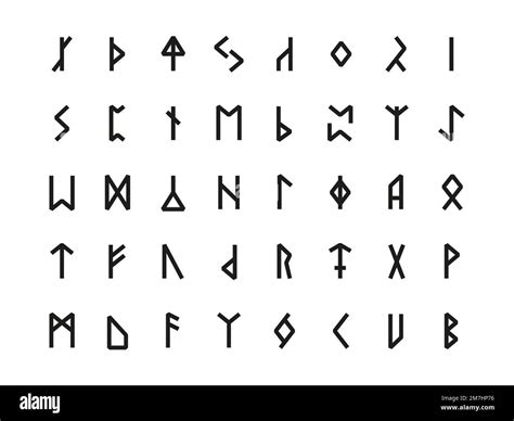 Runic Hieroglyphics Ancient Nordic Celtic Alphabet With Carved Runes