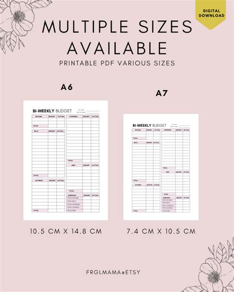 A6 PDF BI WEEKLY Budget Overview Template Printable Paycheck Etsy