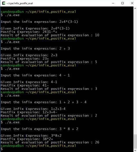 infix to postfix and postfix evaluation program in c