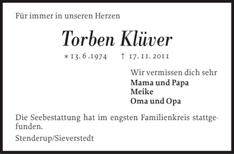 Traueranzeigen von Torben Klüver sh z Trauer