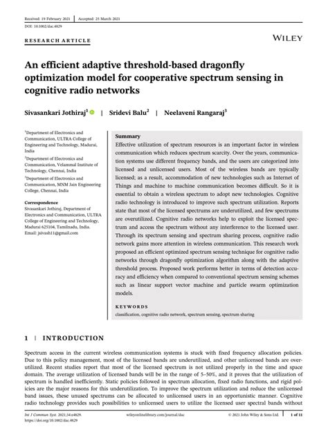 an efficient adaptive threshold‐based dragonfly optimization model for cooperative spectrum