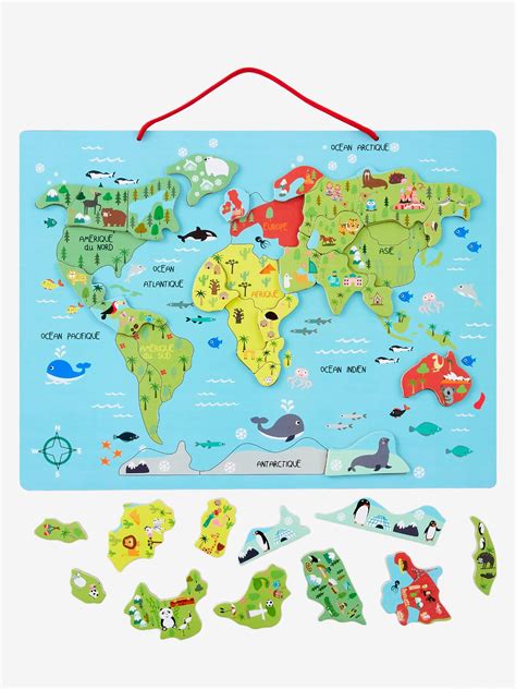 Puzzle Monde magnétique en bois FSC multicolore Vertbaudet