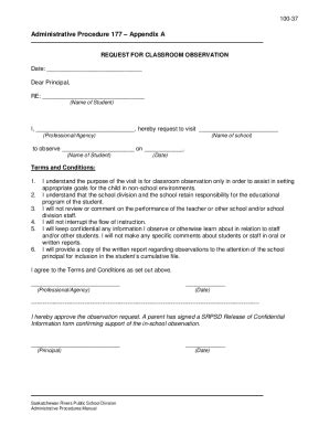 Fillable Online Appendix A REQUEST FOR CLASSROOM OBSERVATION Fax