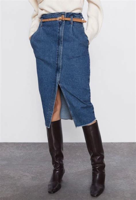 Zara Midi Denim Skirt Women S Fashion Bottoms Skirts On Carousell
