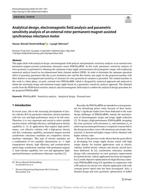 analytical design electromagnetic field analysis and parametric sensitivity analysis of an