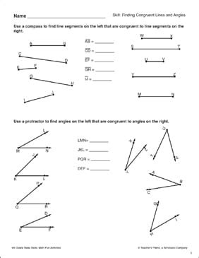 Finding Congruent Lines And Angles Printable Skills Sheets
