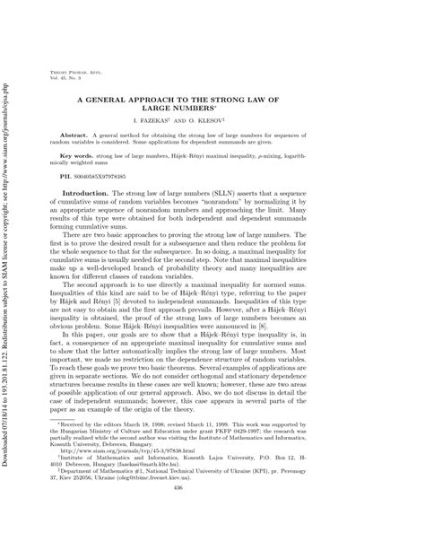 pdf a general approach to the strong law of large numbers