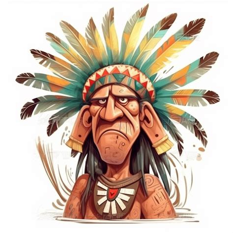 Premium AI Image A Cartoon Drawing Of A Native American Man With