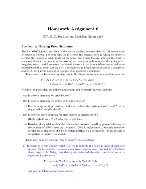 seminar assignments homework assignment 6 questions answers homework assignment 6 sta