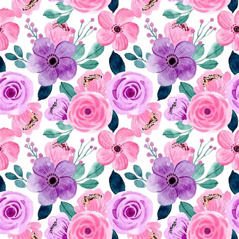Premium Vector Lovely Pink Purple Watercolor Floral Seamless Pattern