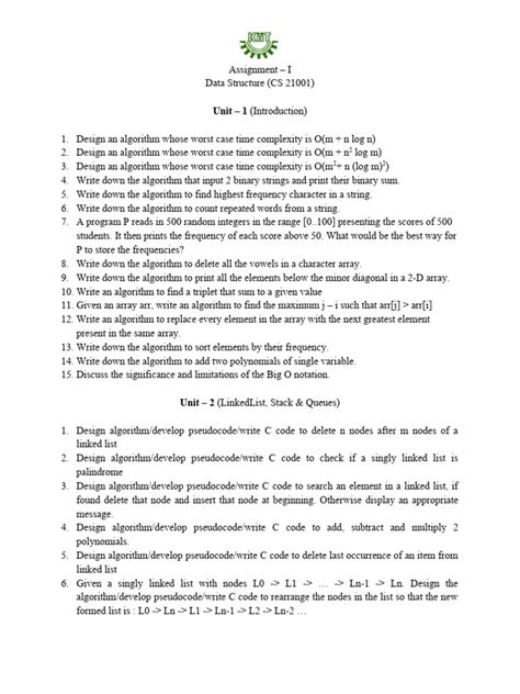 assignment i pdf time complexity queue abstract data type