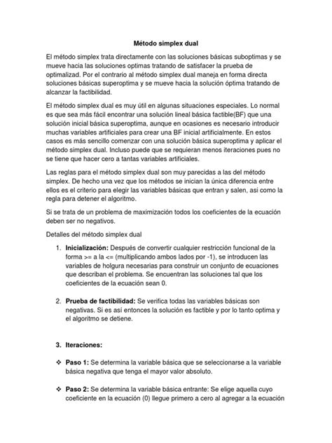 método simplex dual tarea 5 pdf algoritmos y estructuras de datos matemáticas discretas