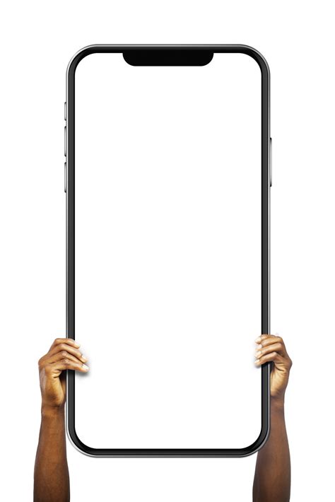 Black Male Hands Holding Big Phone Facing Camera Isolated On