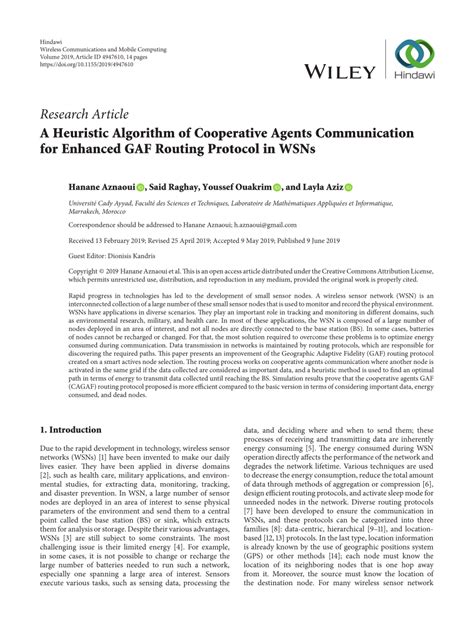 pdf a heuristic algorithm of cooperative agents communication for enhanced gaf routing