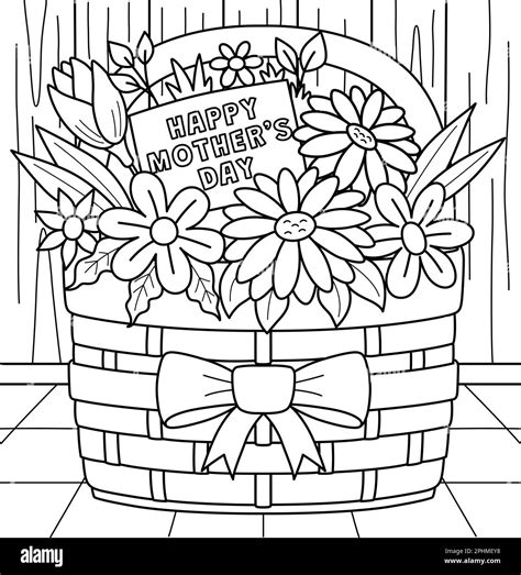 Happy Mothers Day Flower Basket Coloring Page Stock Vector Image And Art Alamy