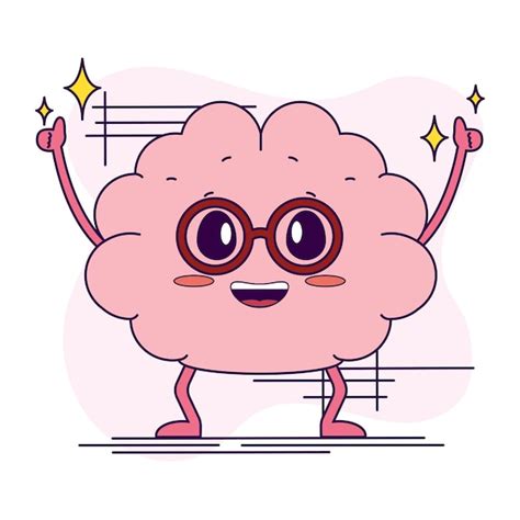 Personaje De Dibujos Animados De Cerebro Feliz Lindo Aislado Vector