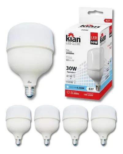 Kit 5 Lampadas Led 30w Bulbo E27 6500k Branco Frio Kian