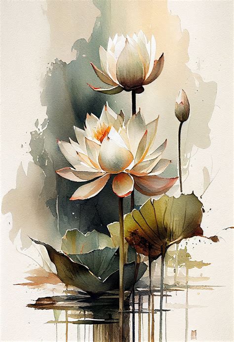 White Lotus Flower Art Print Botanical Watercolors Etsy In 2023