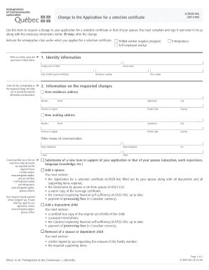 Fillable Online Immigration Quebec Gouv Qc Change To An Application For