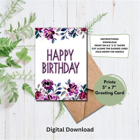 Happy Birthday Printable Card Purple Flower Birthday Printable Card