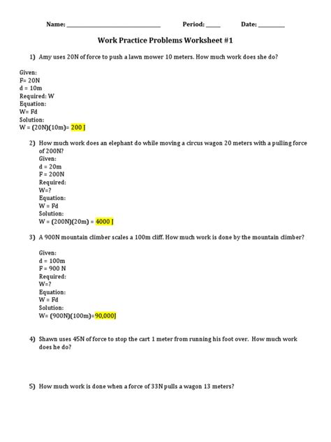 Work Practice Problems Worksheet 1 Name Period Date PDF