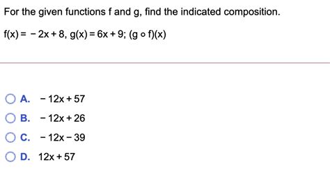 solved for the given functions f and g find the indicated
