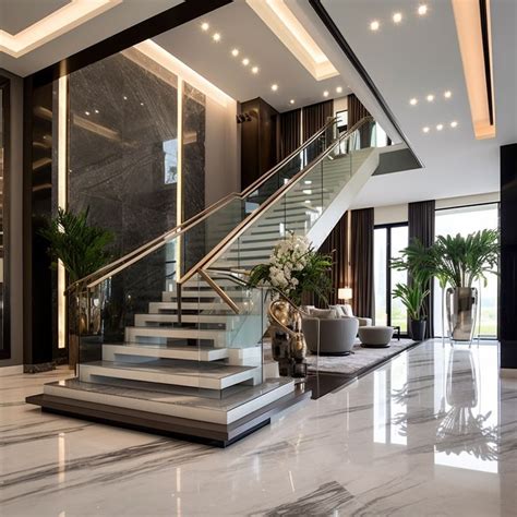 The Entrance Hall In A Luxury Modern Villa In Dubai Featuring A Grand