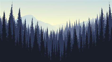 vector paisaje de montaña con bosque de pinos niebla y concepto de