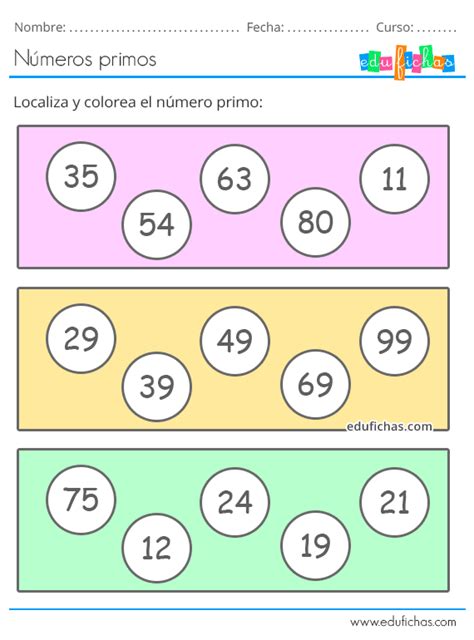 N Meros Primos Del Al Fichas Para Primaria Con Ejercicios